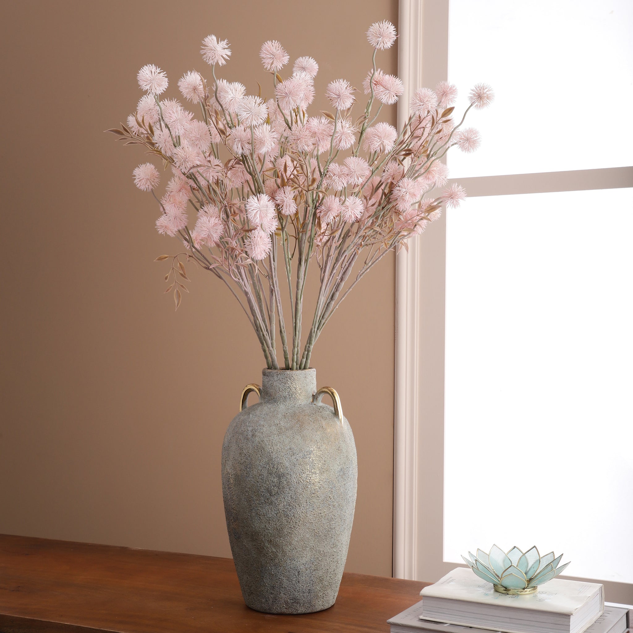 Faux Blush Pink Globe Thistle Stem