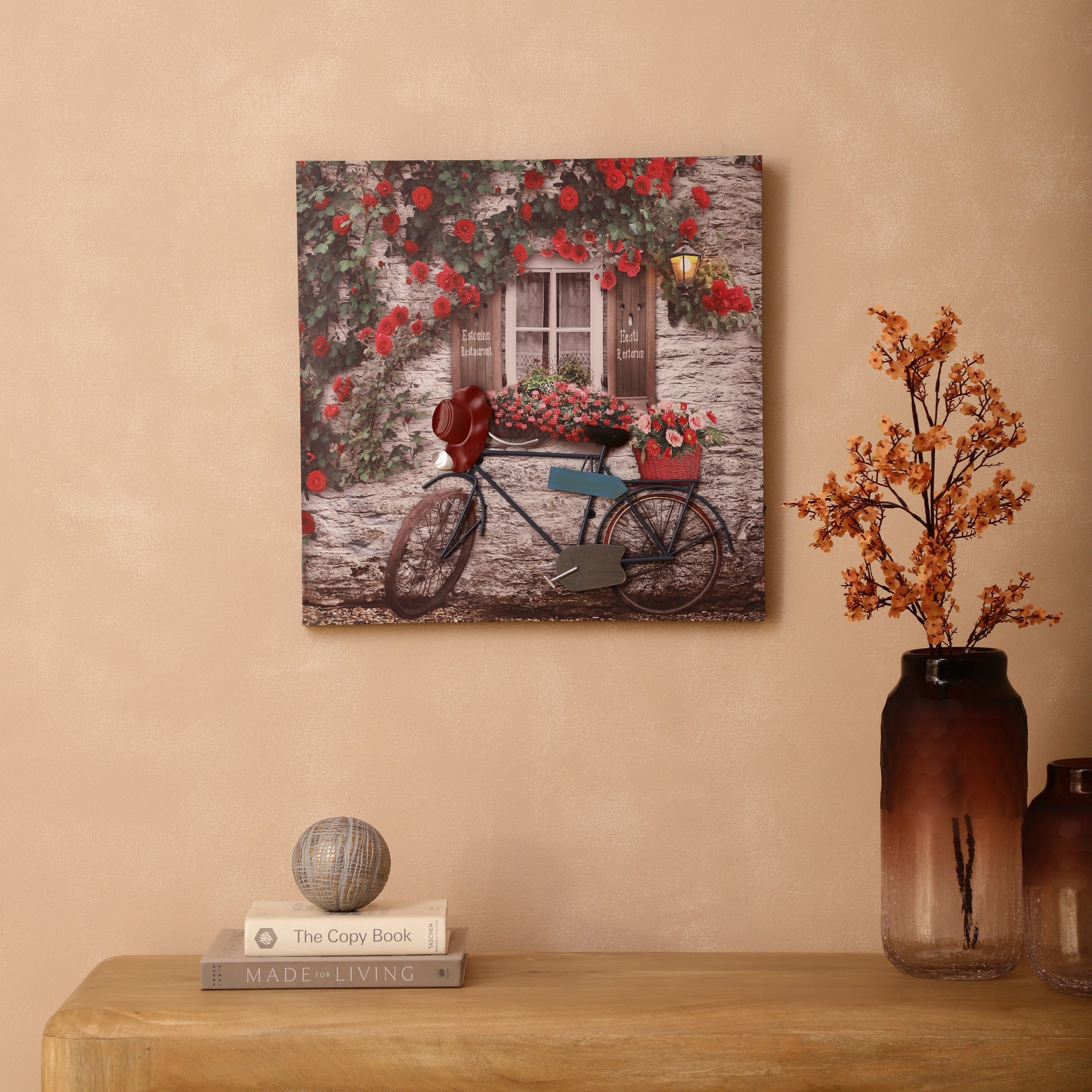 Rose-Draped Bicycle Canvas Art with Battery-Powered Light