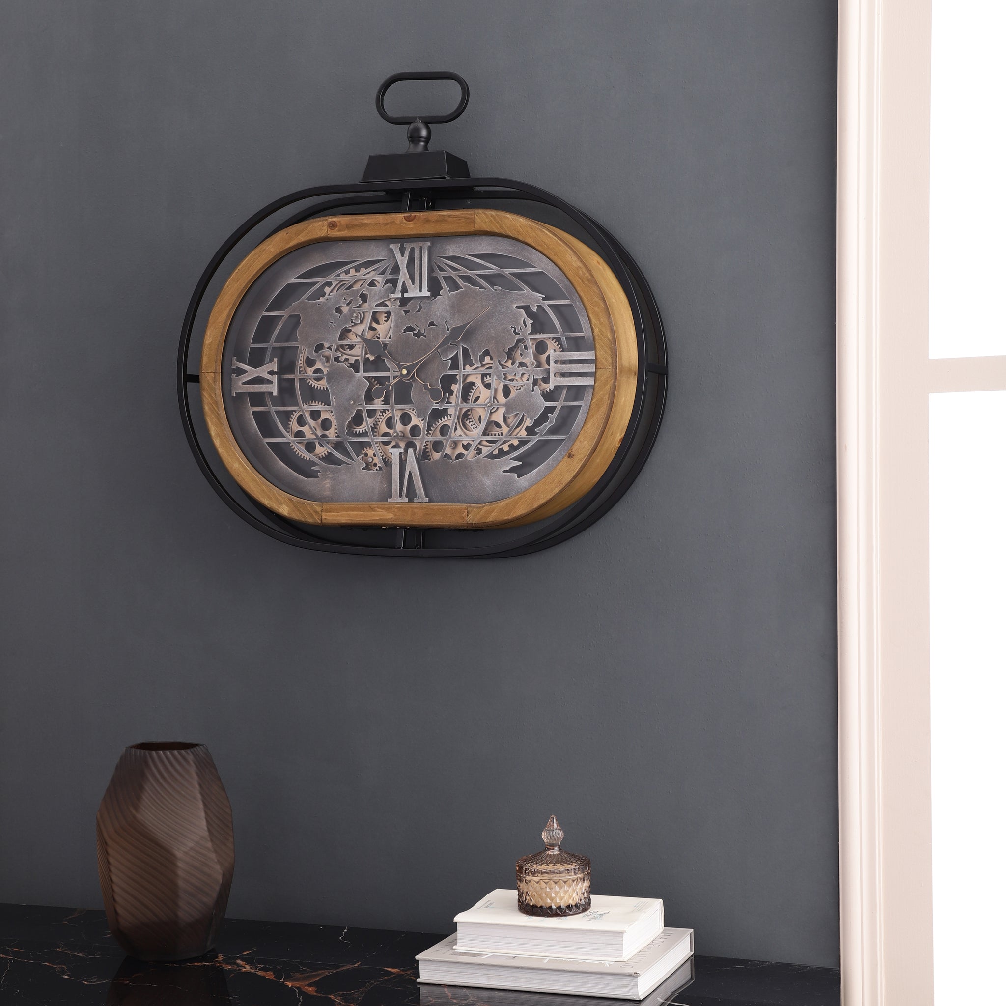 Industrial Globe Wall Clock (Oblong)